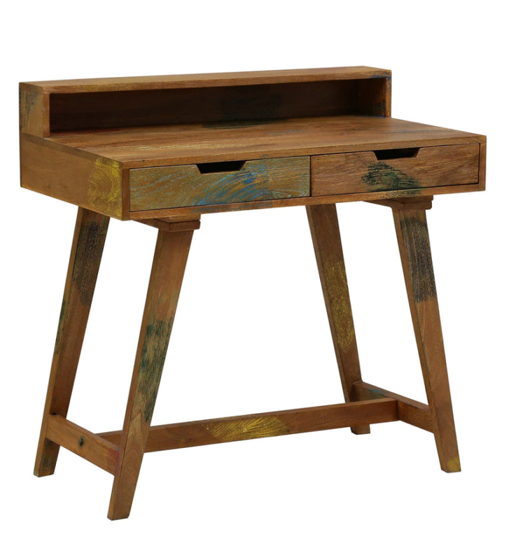 Solid Wood Office Study Table with Drawer Storage (Rustic Finish ...