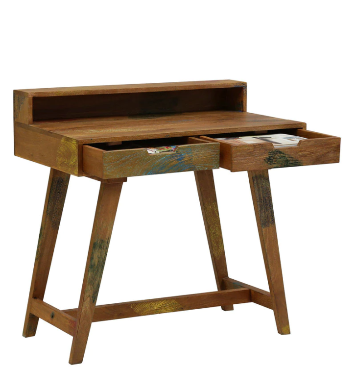 Solid Wood Office Study Table with Drawer Storage (Rustic Finish ...